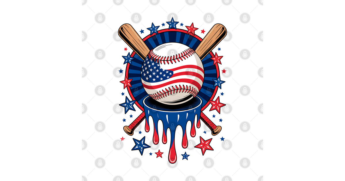 4th Of July Baseball Drip Patriotic American Flag - Baseball July 4 - T ...