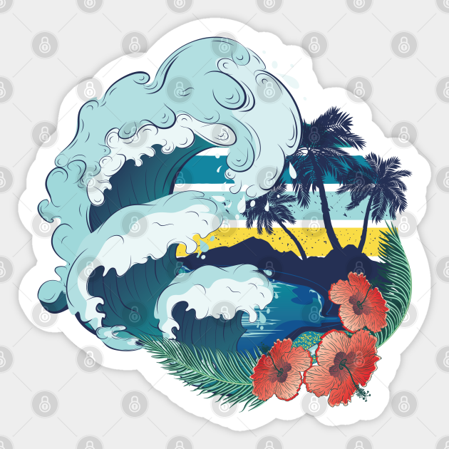 Retro beach and ocean waves - Beach Waves - Sticker | TeePublic
