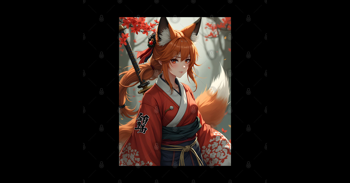 Beautiful Samurai Fox Girl in Anime Art Style - Anime Art - Posters and ...
