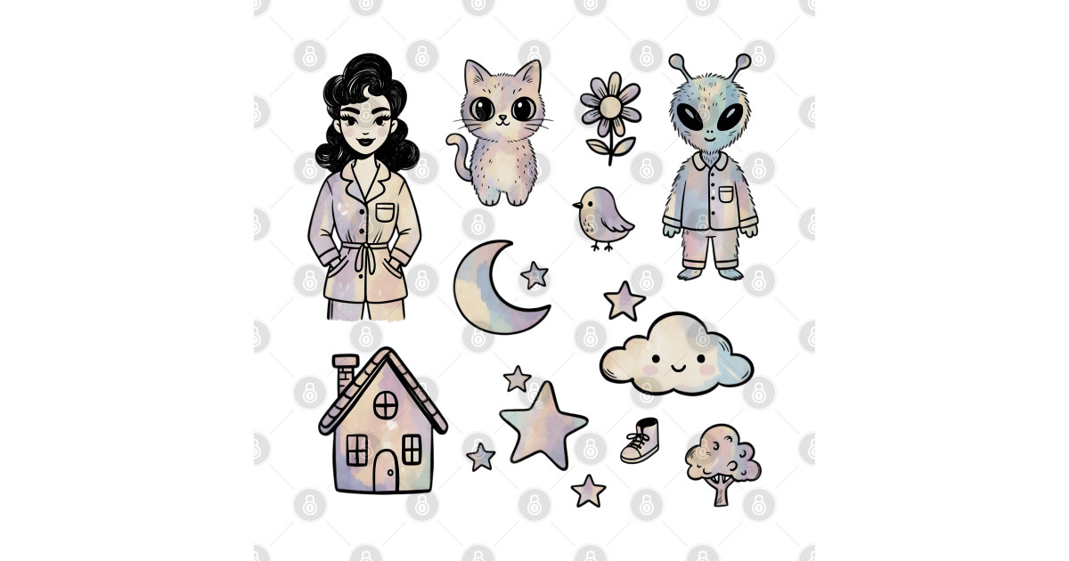 Cat Alien Pinup Girl Cool Sticker Set - Sticker Pack - T-Shirt | TeePublic