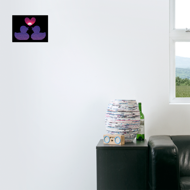 Cute Ducks with Red Heart Sunset - Valentine Duck - Posters and Art ...