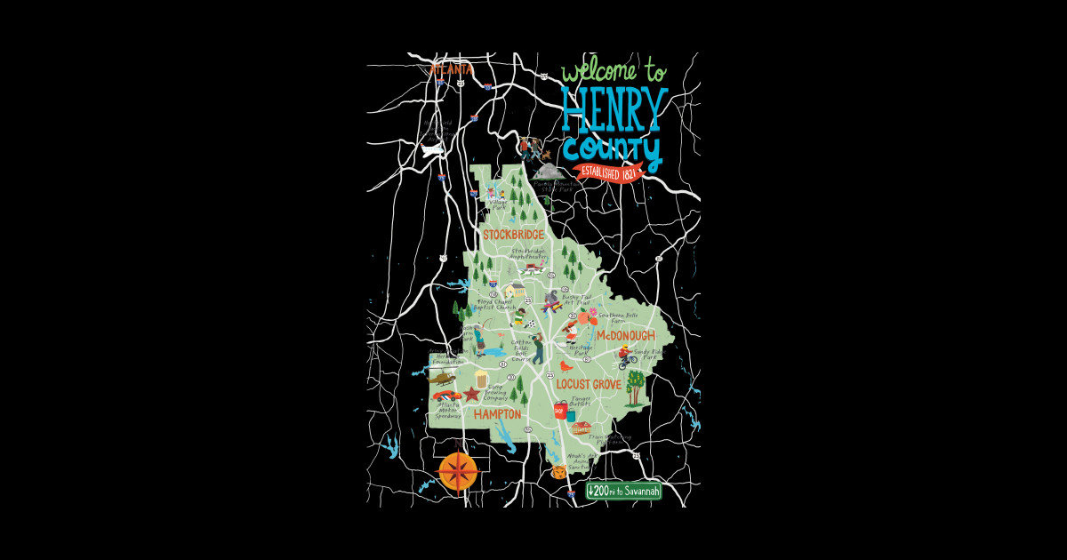 Illustrated Map of Henry County, Georgia - Henry County Map - Sticker ...