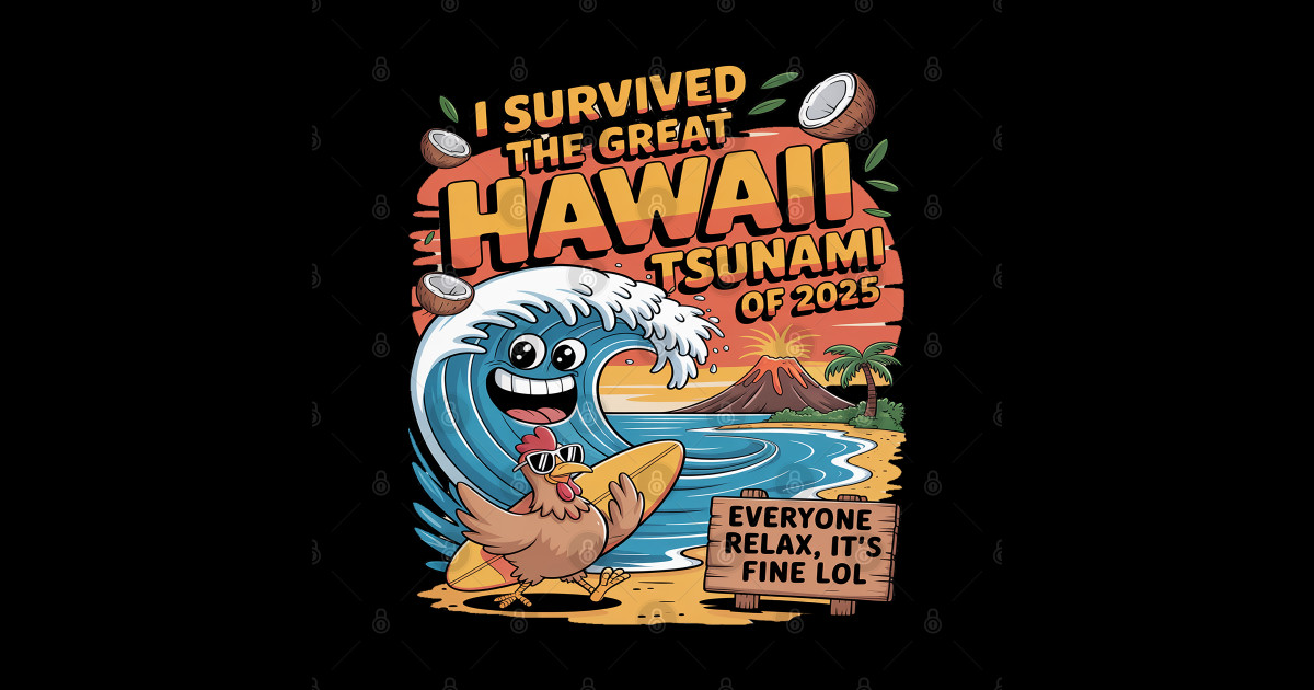 I Survived The Great Hawaii Tsunami of 2025 Funny Cartoon Shirt ...