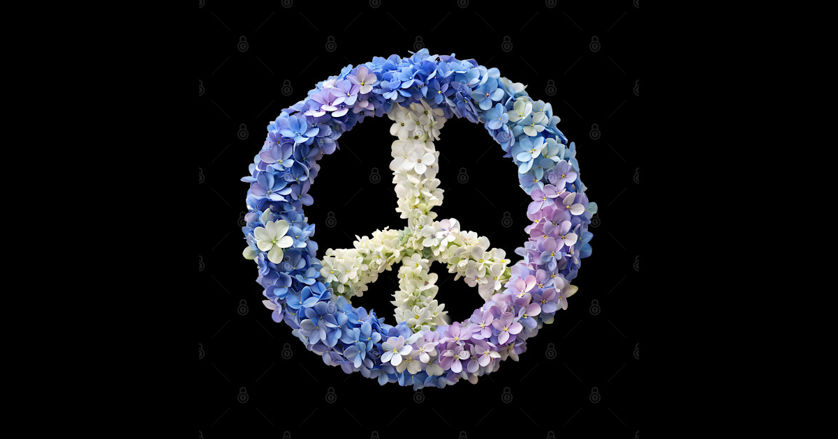 Flower Peace Sign Blue Hydrangea - Flower Peace Sign - Sticker | TeePublic