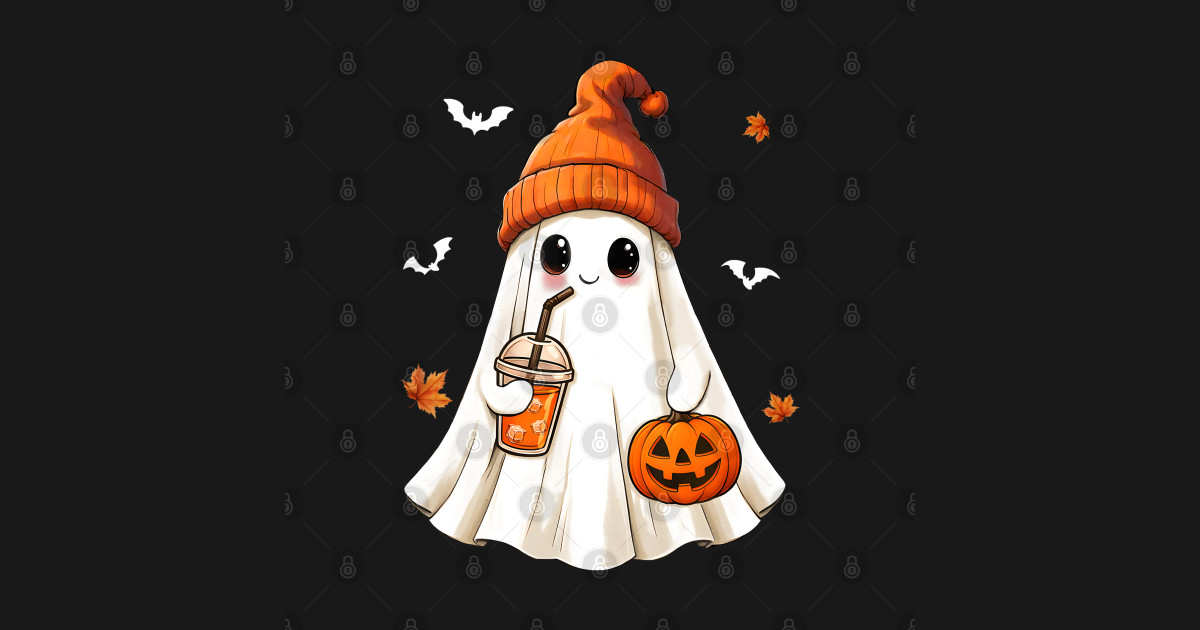 Ghost Drinking Coffee Halloween Ice Coffee - Cute Ghost Coffee - T ...