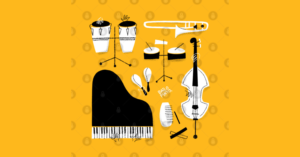 Instruments of Salsa music in color background - Instruments - T-Shirt ...