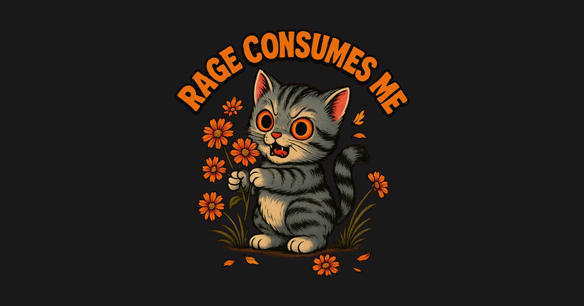 Rage Consumes Me Cute Angry Cat Funny Meme T-Shirt - Funny Cat - T-Shirt | TeePublic