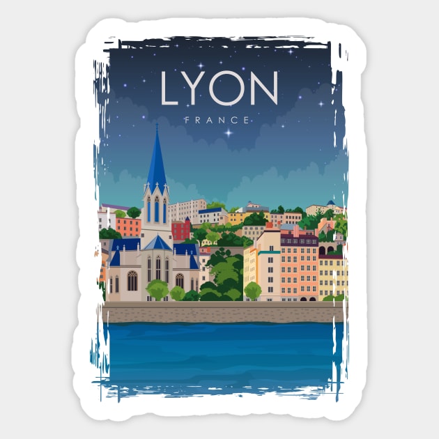 Lyon France Vintage Minimal Retro Travel Poster - Lyon - Sticker ...