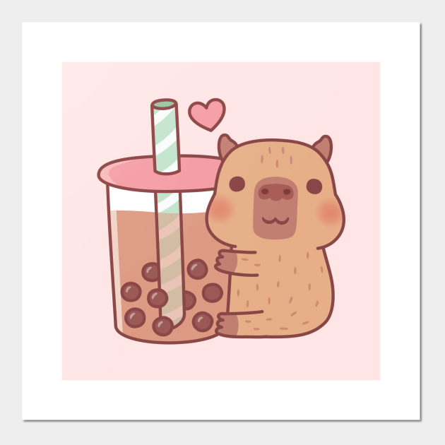 Cute Little Capybara Hugs Bubble Tea - Cute Capybara - Posters and Art ...