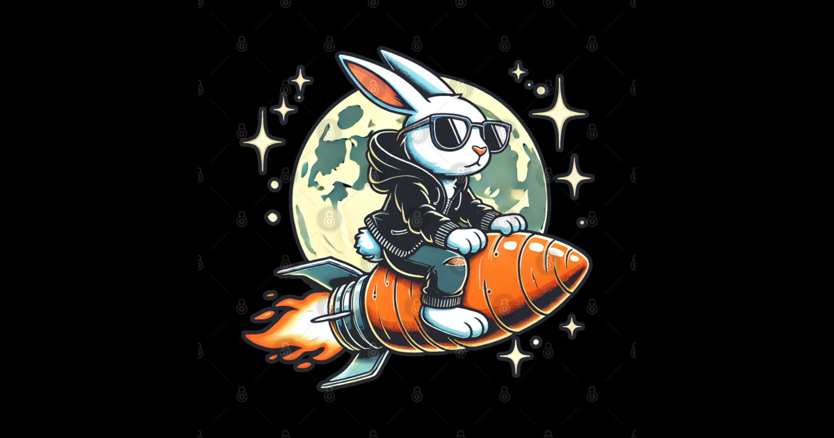 Rabbit on a Carrot Rocket Going to the Moon - Rabbit Lover - Sticker ...