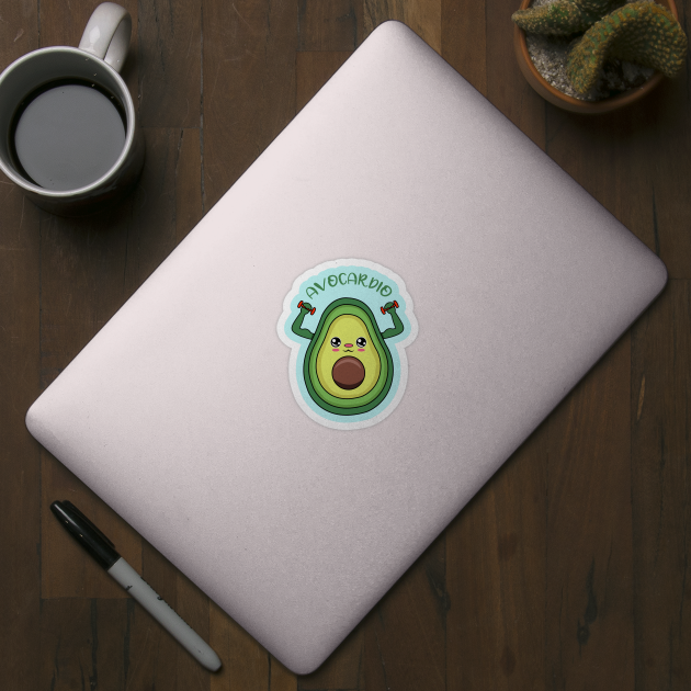 AVOCARDIO, cute avocado lifting weights - Avocardio - Sticker | TeePublic