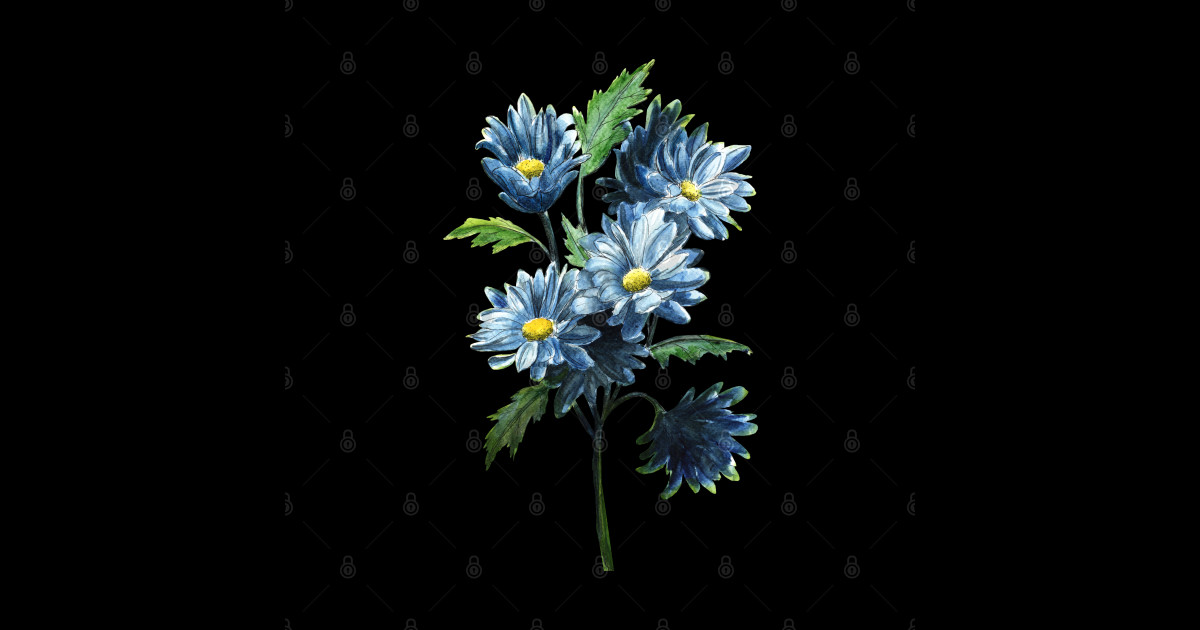 Blue Daises Flower Watercolor Painting - Daises - Sticker | TeePublic