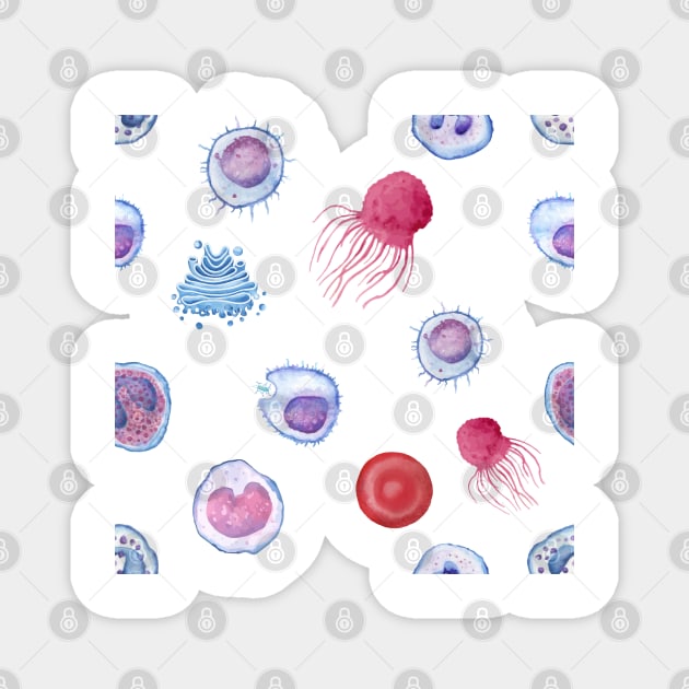 Cute WBC white blood cells MicroBiology Seamless Pattern Sticker Pack ...