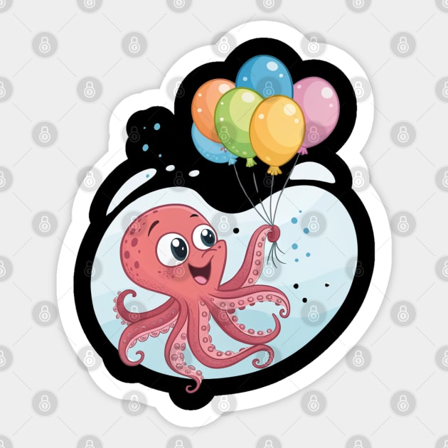 Balloon Octopus Fun - Cute Animals - Sticker | TeePublic