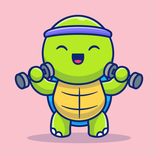 Cute Turtle Lifting Dumbbells Cartoon Illustration - Cute Turtle ...
