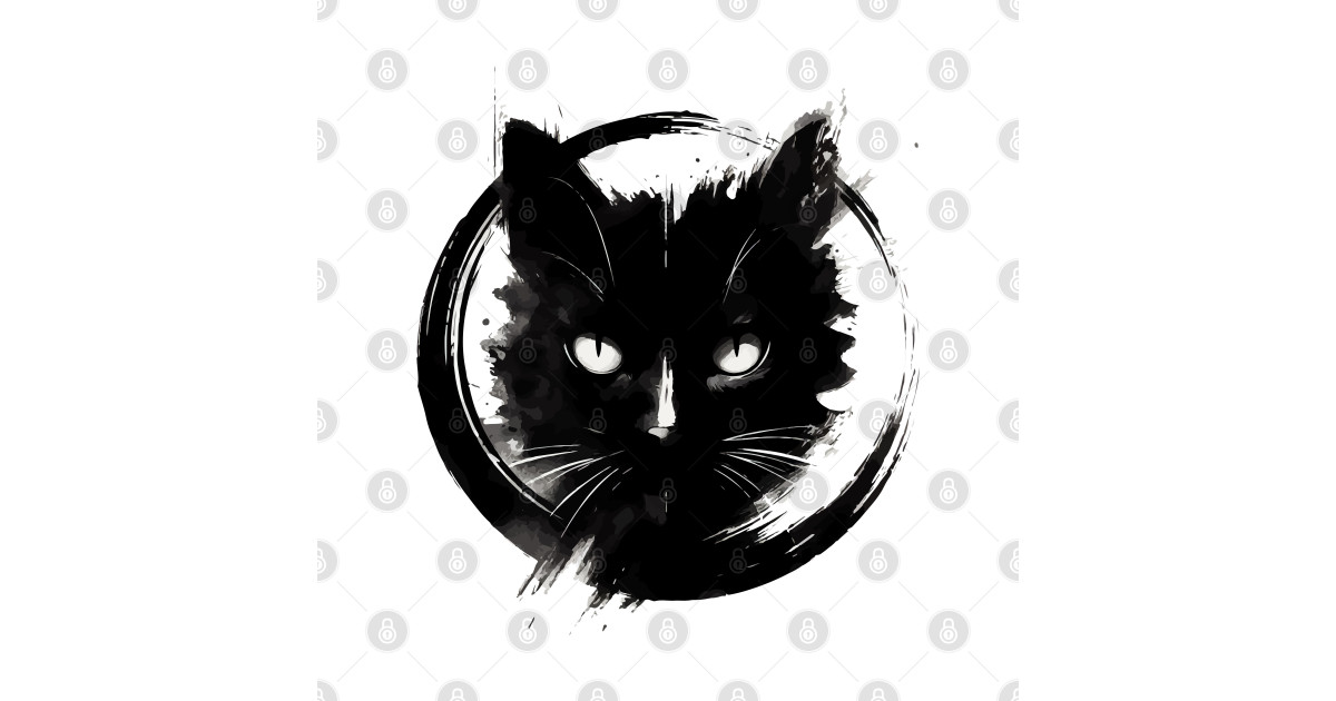 Sumie Enso Art Japanese Brushstroke Black Cat - Enso Circle - T-Shirt ...