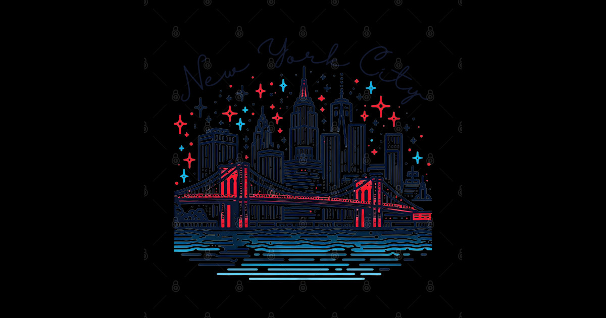 NYC Skyline in Red, White, and Blue - New York City - Posters and Art ...