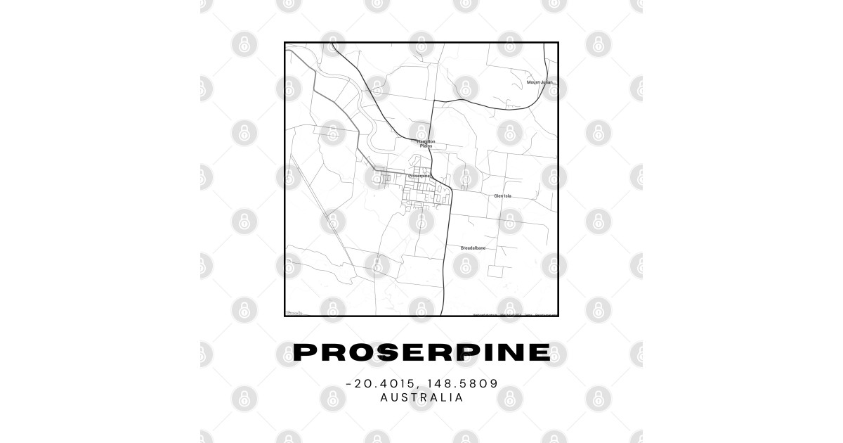 Minimalist Proserpine Map with Coordinates | Black and White Design ...