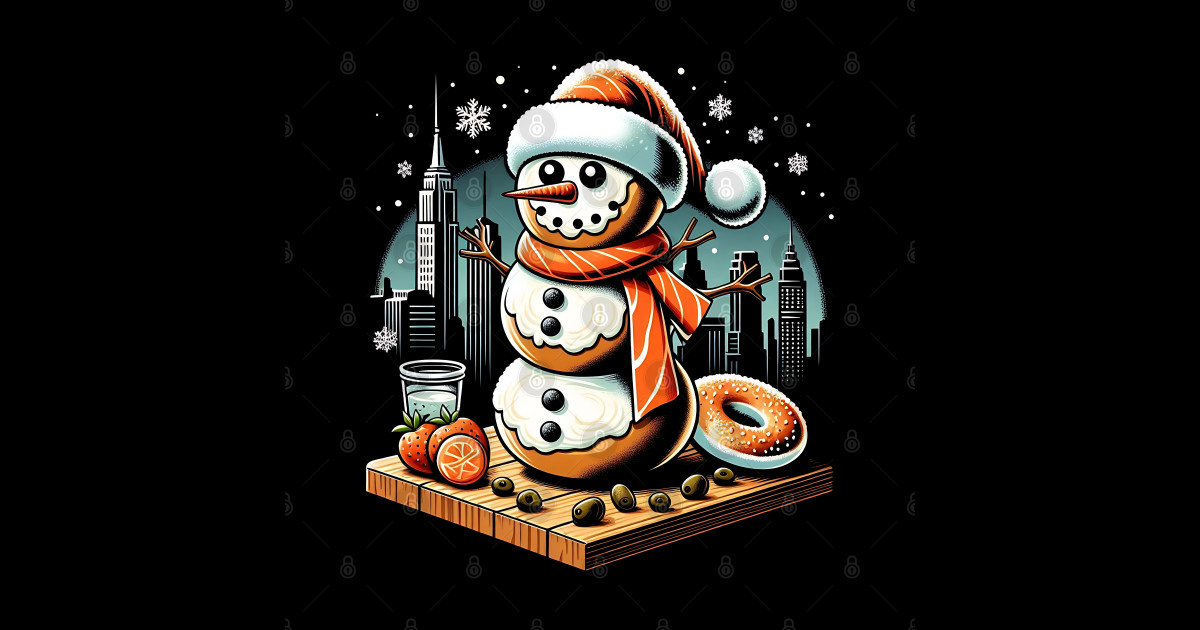 Bagel Snowman Winter NYC Skyline Christmas - Snowman Bagel New York ...