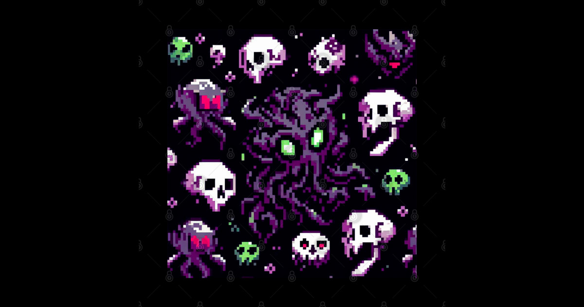 PATRON CALAVERAS MUTANTES Y PULPO ALIEN MORADO PIXELADOS - Halloween ...