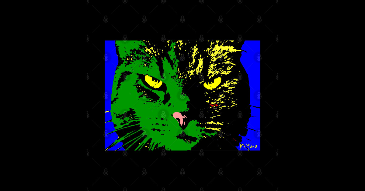 ANGRY CAT POP ART - GREEN YELLOW BLACK BLUE - Angry Cat - Posters and ...