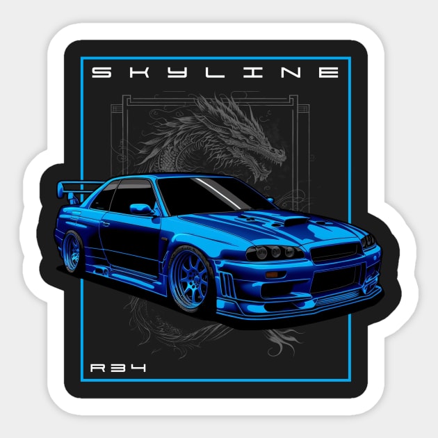 Nissan Skyline R34 Dragon Design - Nissan Skyline Gtr - Sticker | TeePublic