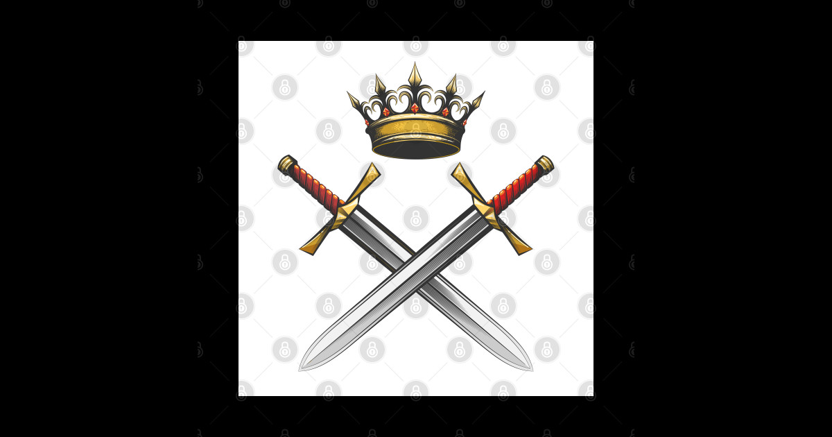 Crown and Swords Emblem drawn in engraving style - Sword - Sticker ...