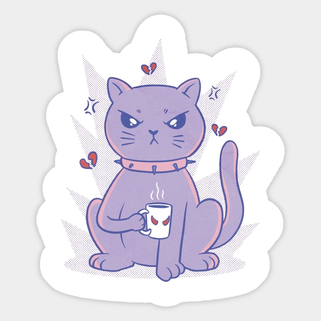 Angry coffee cat cartoon - Angry Cat - Sticker | TeePublic