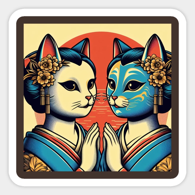 Cute Japan Oni Neko - Cat - Sticker | TeePublic