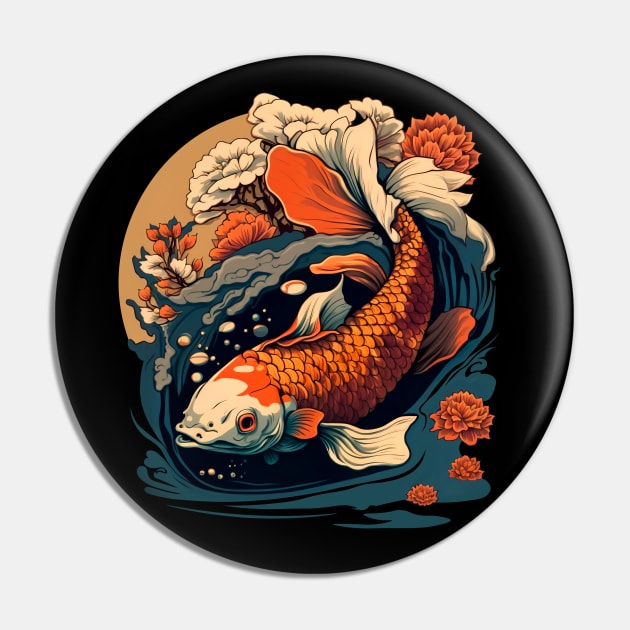 Koi carp fish in old asian style - Carp - Pin | TeePublic