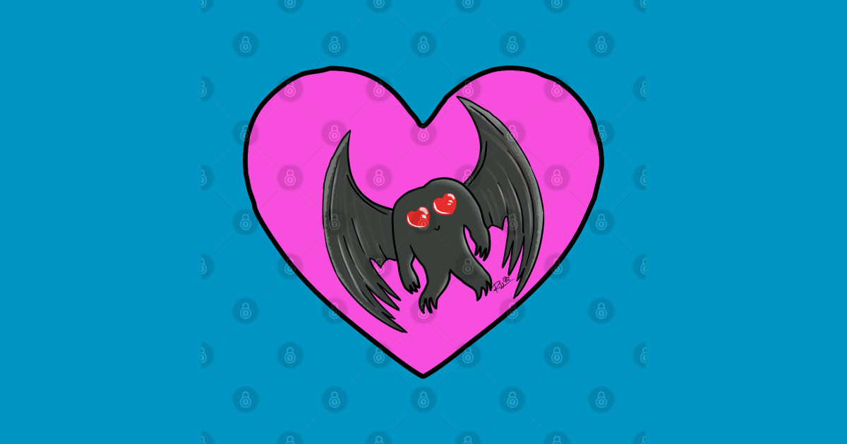 Mothman Kawaii Pink Heart Teal - Mothman - T-Shirt | TeePublic