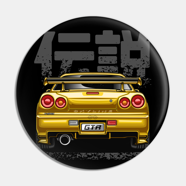 Monster Skyline GTR R34 (Royal Yellow) - Nissan Gtr R34 - Pin | TeePublic