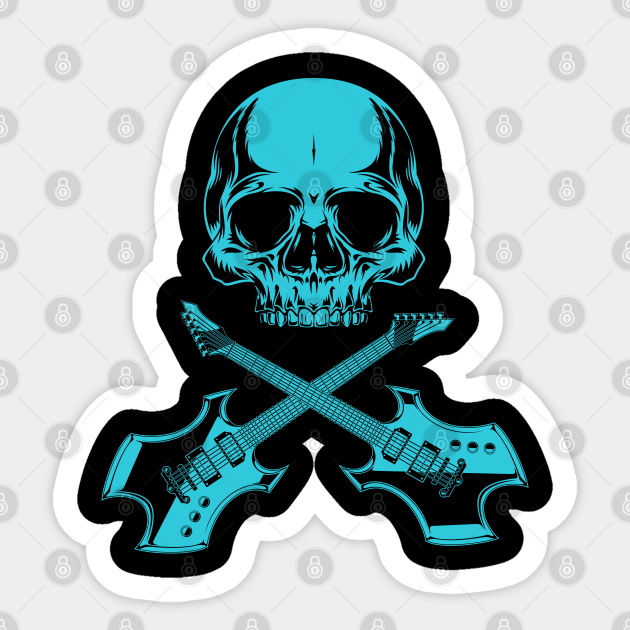 Skull Guitars Rocker Heavy Metal Guitarist - Skull - Sticker | TeePublic
