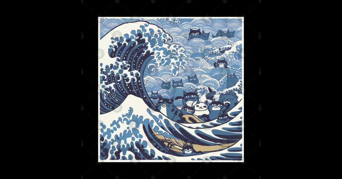 Wave Kanagawa And The Cat - Wave - Sticker | TeePublic