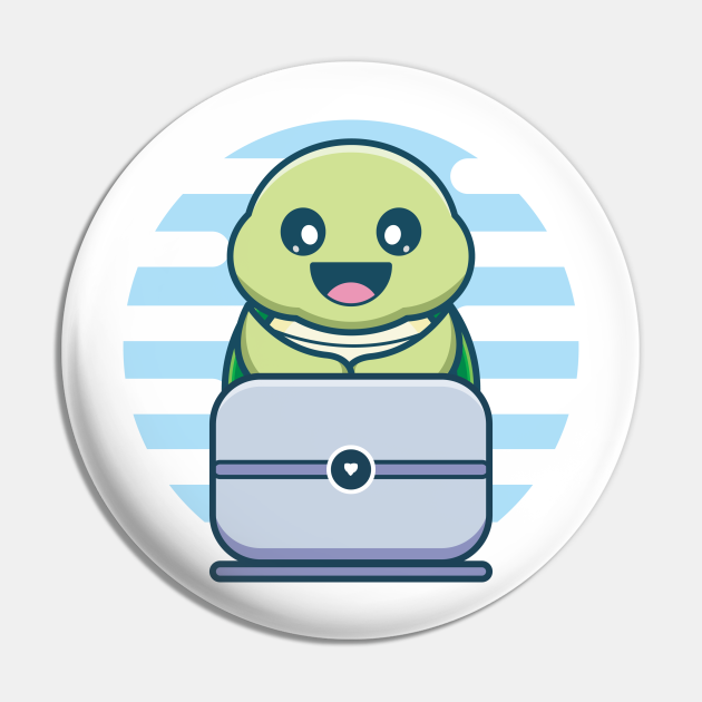 Cute Turtle Character Playing Personal Computer - Cute Animals - Pin ...