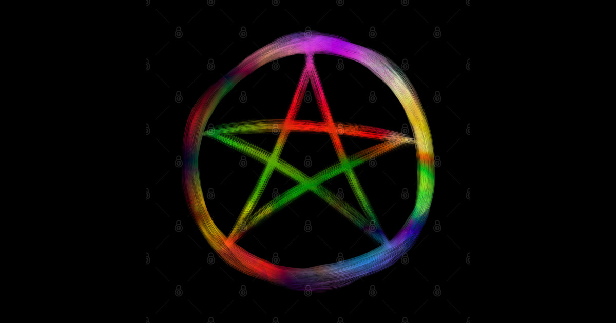 Rainbow pentacle pentagram star in circle - Pentagram - Sticker | TeePublic