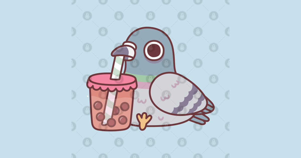 Cute Pigeon Drinking Bubble Tea - Cute Pigeon - T-Shirt | TeePublic