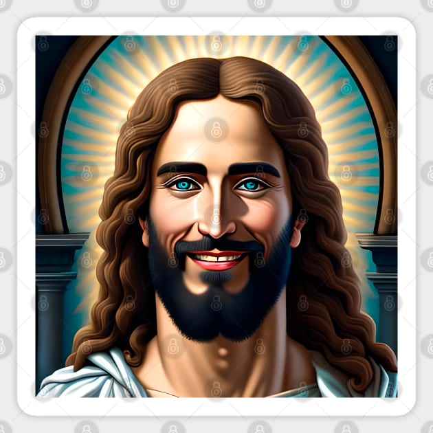 Jesus Christ smiling - Saint Christ Smiling - Sticker | TeePublic