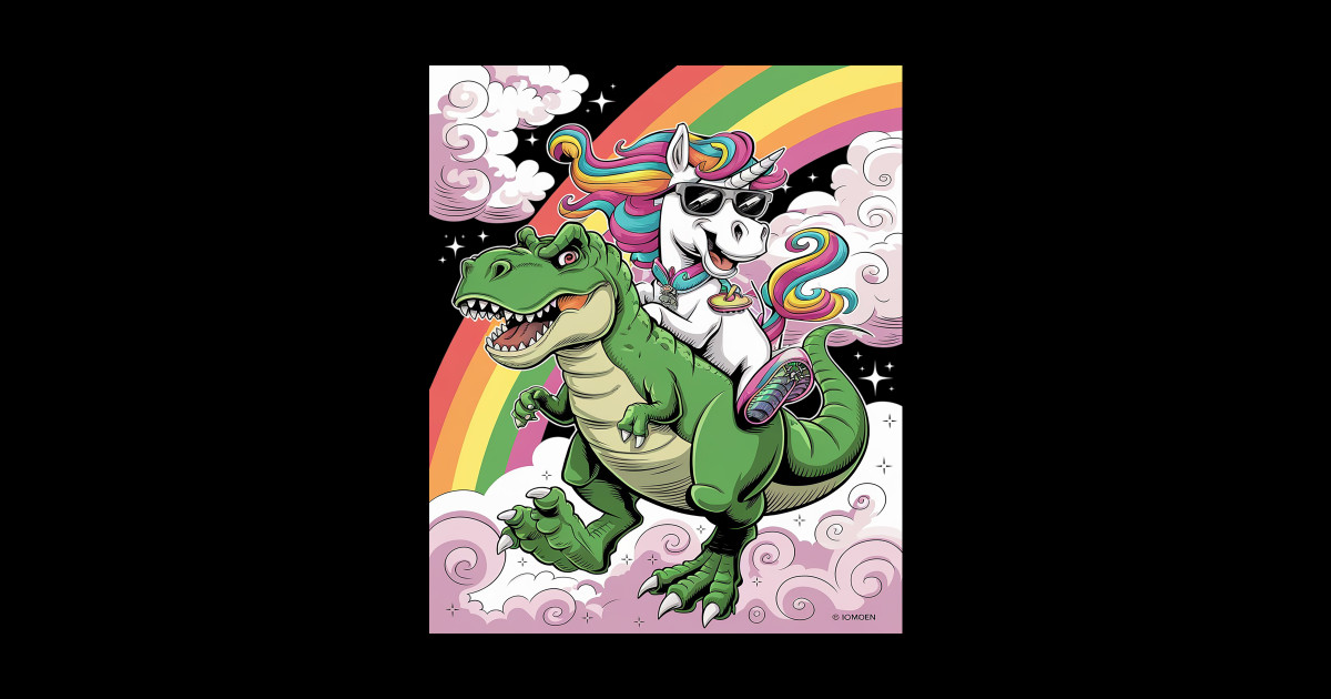 Unicorn Riding T-Rex Dinosaur Rainbow - Unicorn Riding T Rex Dinosaur ...