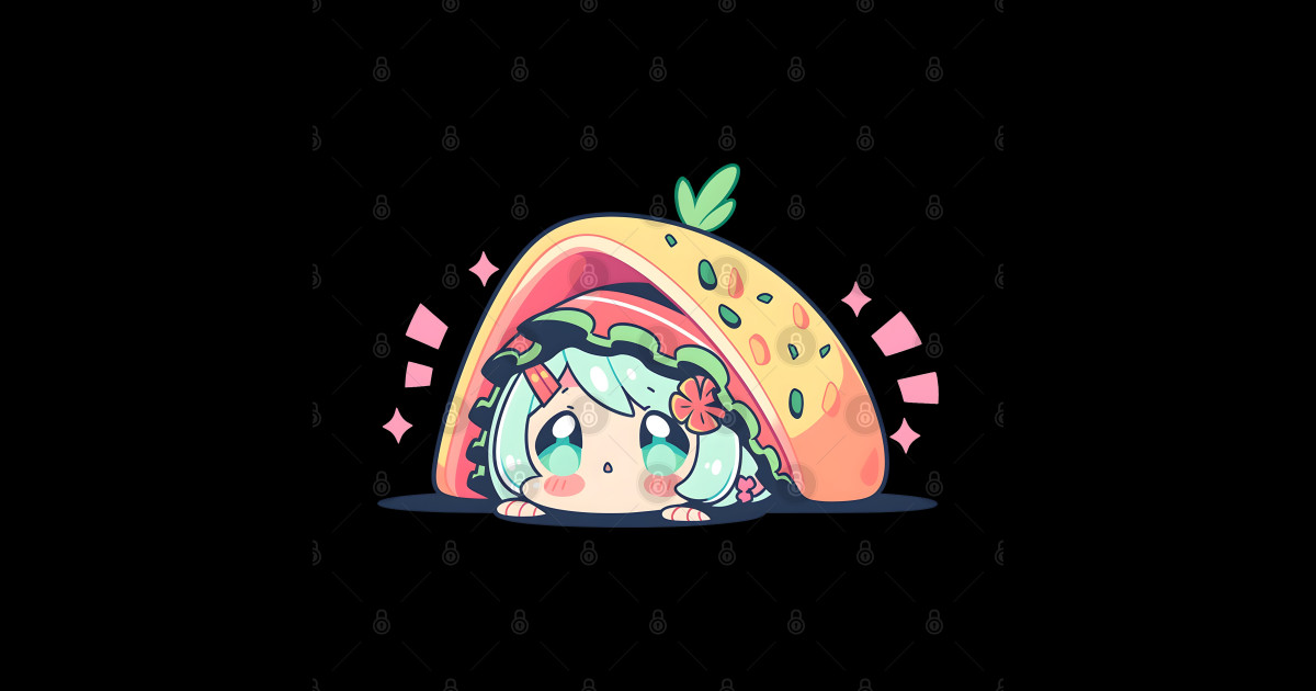 Chibi Anime Taco Girl With Green Blue Hair - Taco - Sticker | TeePublic