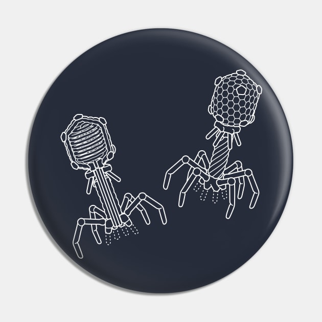T4 Bacteriophage White Line Drawing - Bacteriophage - Pin | TeePublic