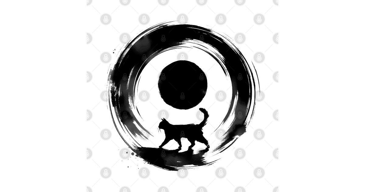 Sumie Enso Circle Japanese Brushstroke Black Cat - Enso Circle - T ...