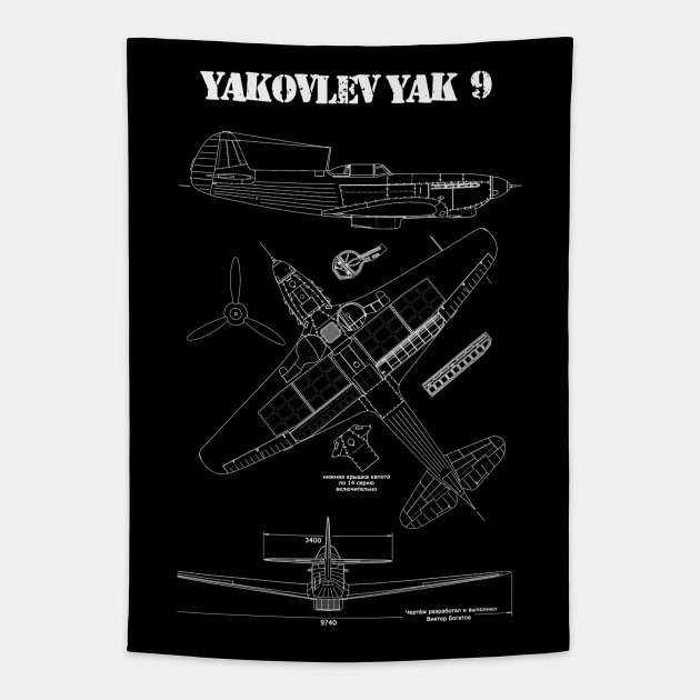 Yakovlev Yak-9 | World War 2 Plane Blueprint - Ww2 Plane - Tapestry ...