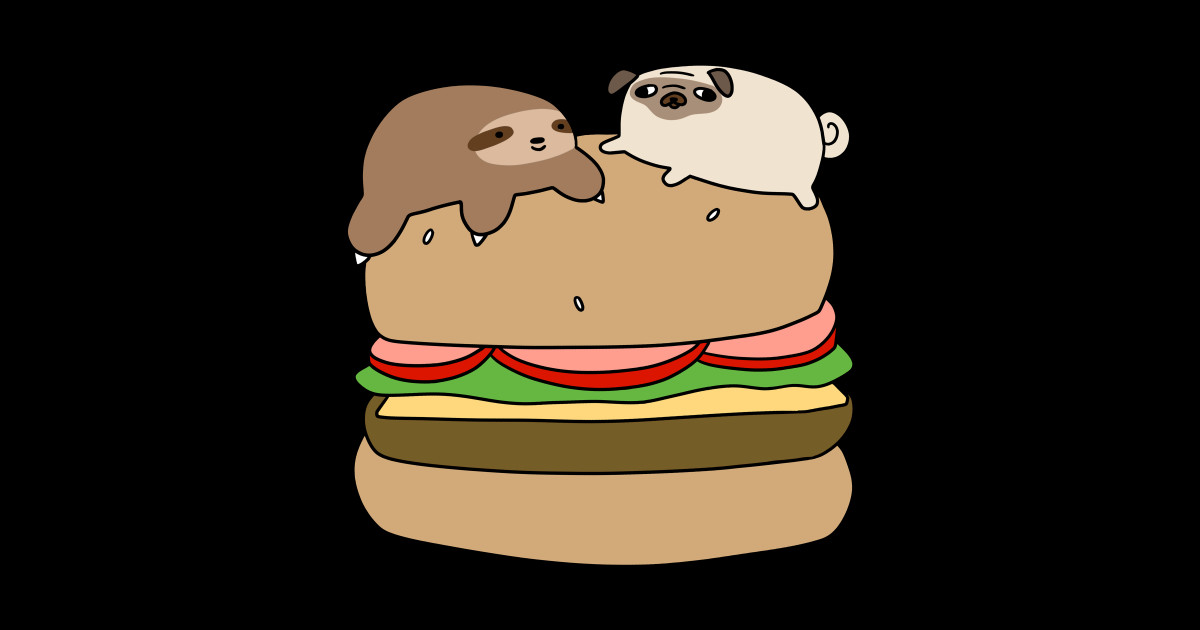 Sloth Pug and Hamburger - Hamburger - Sticker | TeePublic