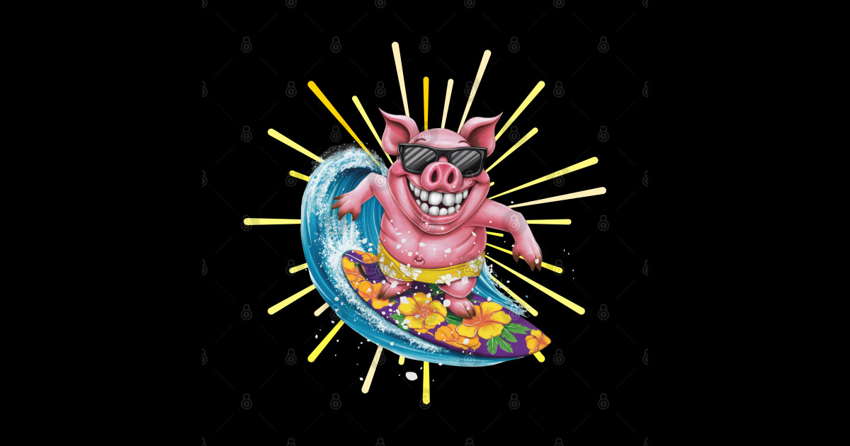 SURFING PIG summer animal wave surfers - Surfing Pig - Sticker | TeePublic