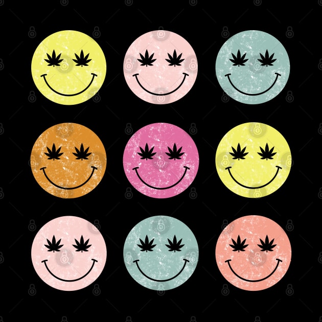 Retro Smiley Face Weed Eyes Preppy Y2K VSCO Girl Black - Smiley Face ...