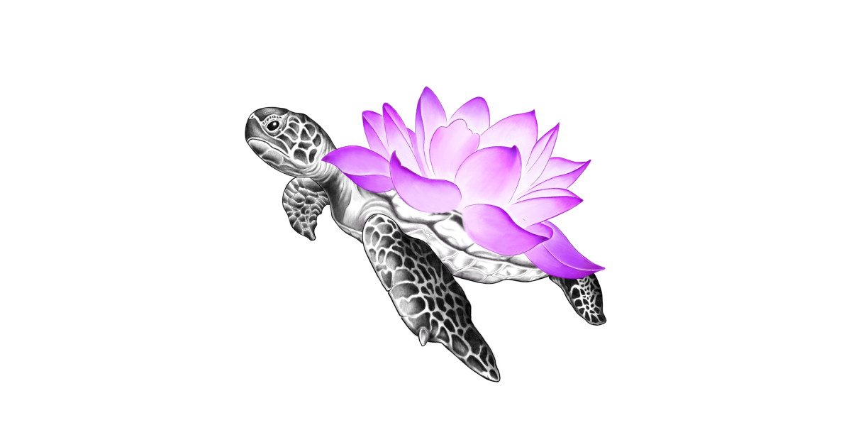 Detailed Sea Turtle with Neon Lotus Flower as Shell - Sea Turtle Lotus ...