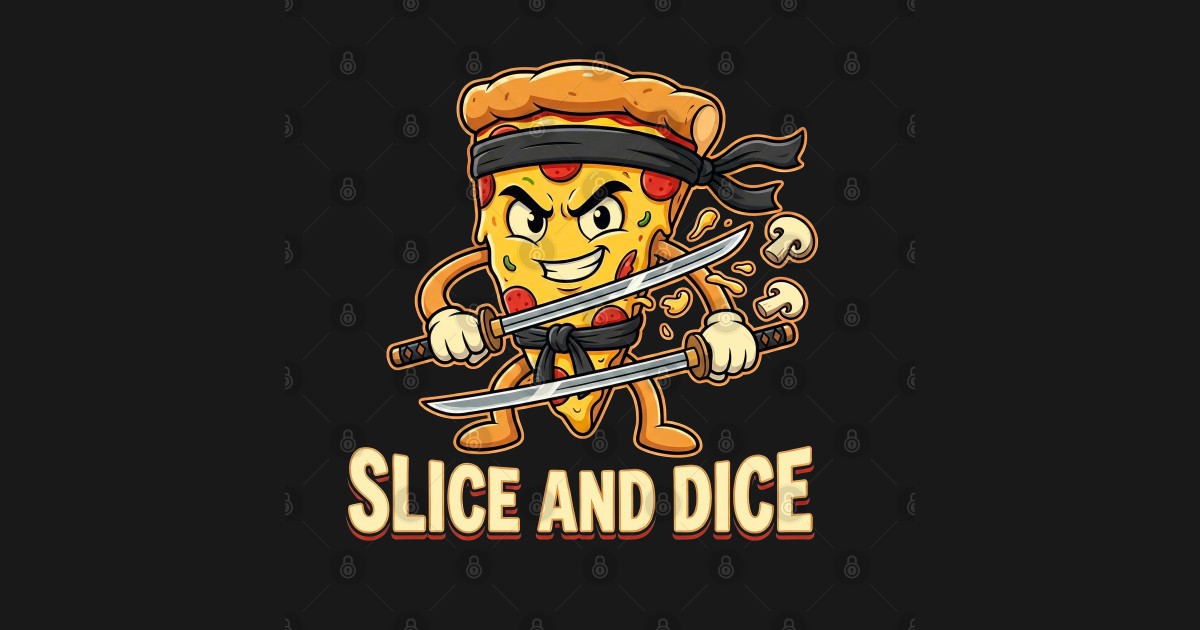 Slice And Dice - Funny Ninja Pizza Cartoon - Pizza - T-Shirt | TeePublic