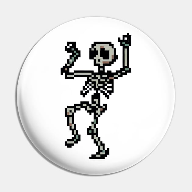 Dancing Skeleton 8 Bit Pixel Art - Skeleton - Pin | TeePublic