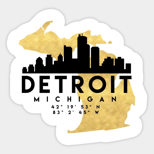 Detroit Michigan Skyline Map Art - Detroit - Sticker | TeePublic